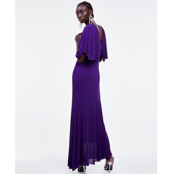 Zara | Dresses | Nwt Zara Metallic Purple Long Maxi Gown Dress Size ...